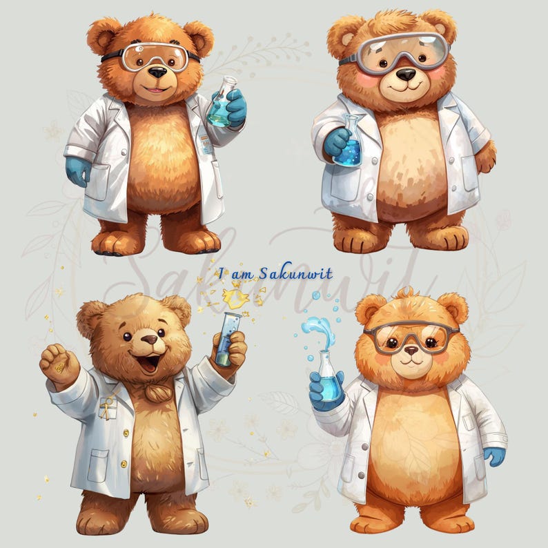 Scientist Bear Clipart – 27 PNG Illustrations (digital Download) - Etsy