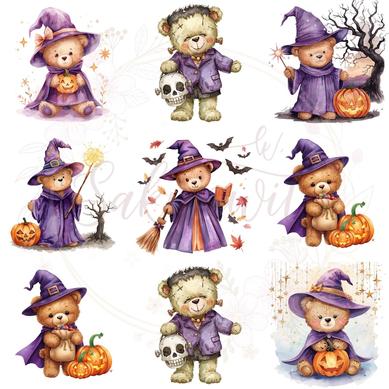Halloween Teddy Bear Clipart | 60 Spooky PNG Images (digital Download ...