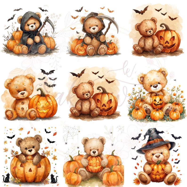 Halloween Teddy Bear Clipart | 60 Spooky PNG Images (digital Download ...