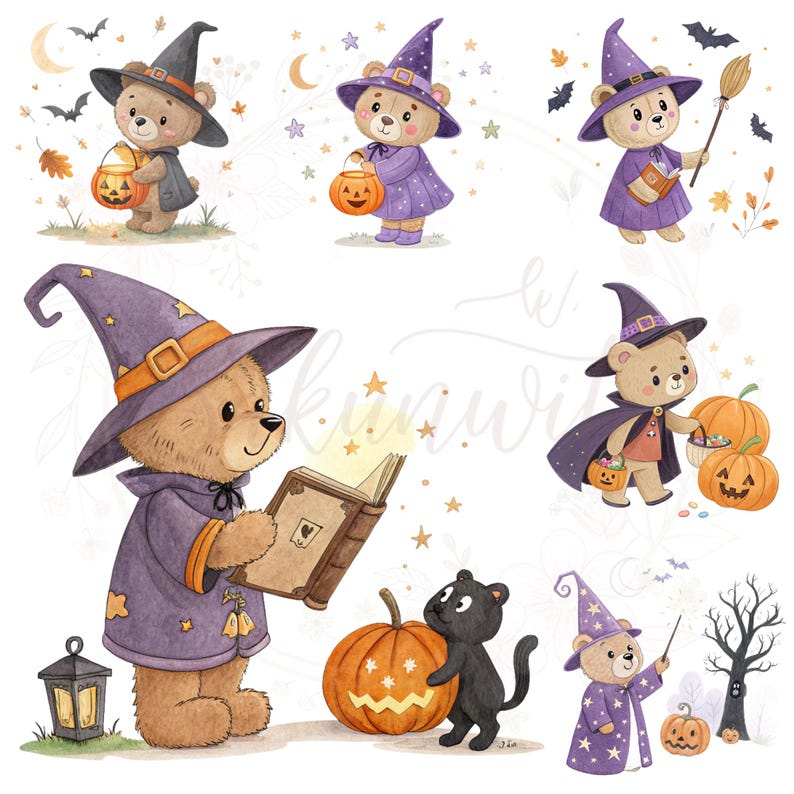 Halloween Teddy Bear Clipart | Watercolor PNG Bundle (digital Download ...