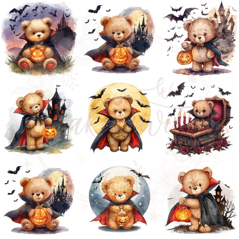 Halloween Teddy Bear Clipart | 60 Spooky PNG Images (digital Download ...