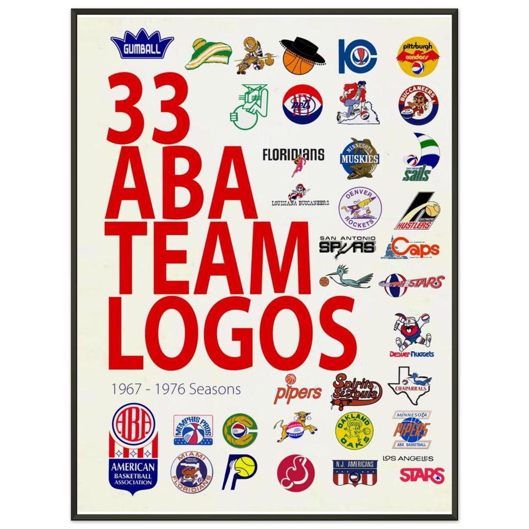 Retro ABA Team Logos (1967-1976) Classic Semi-glossy Paper Metal Framed ...