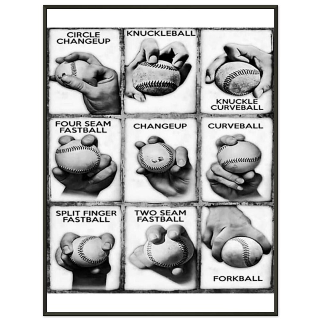Baseball Pitch Grips: Vintage-inspired Semi-glossy Paper Metal Framed ...