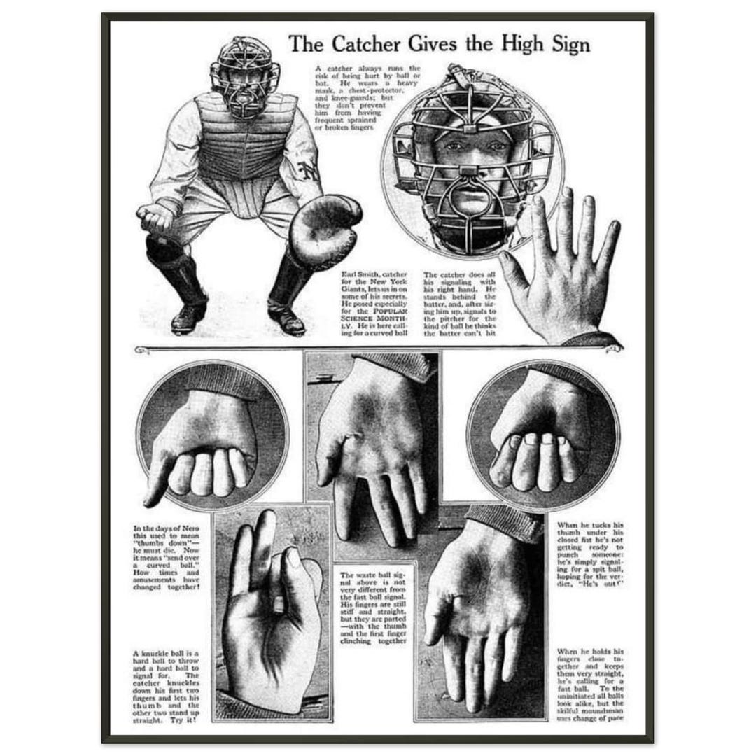 Vintage Baseball Catcher Hand Signals Chart: Classic Semi-glossy Paper ...