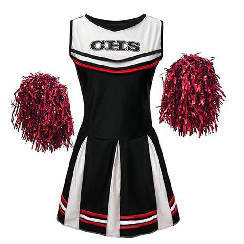 Cheerleading Uniform Set With Pom - Poms, Vibrant Color - Block Design ...