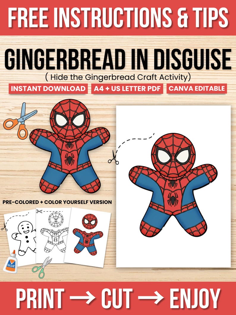 Disguise a Gingerbread Man-spiderman Template | Christmas Craft ...