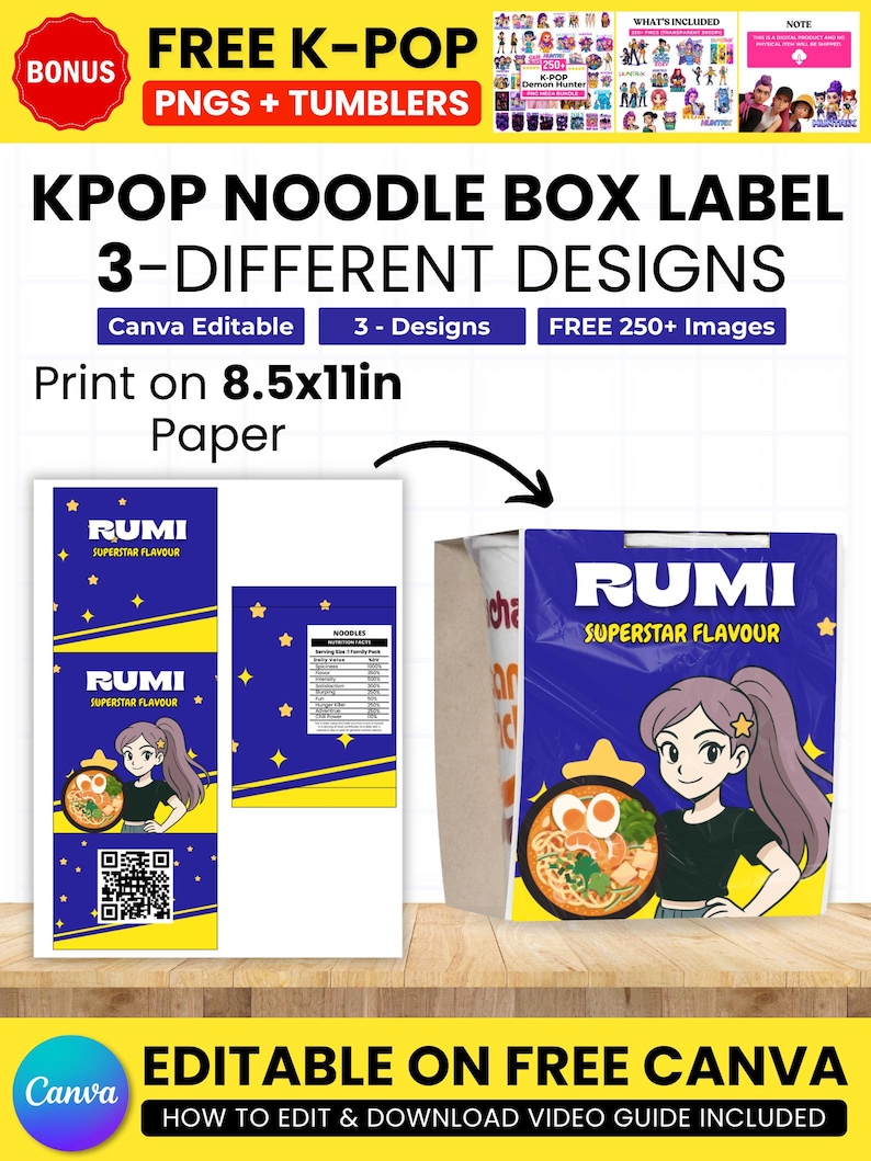 3 Kpop Demon Hunters DYI Cup Noodle Boxes for Maruchan, Original ...