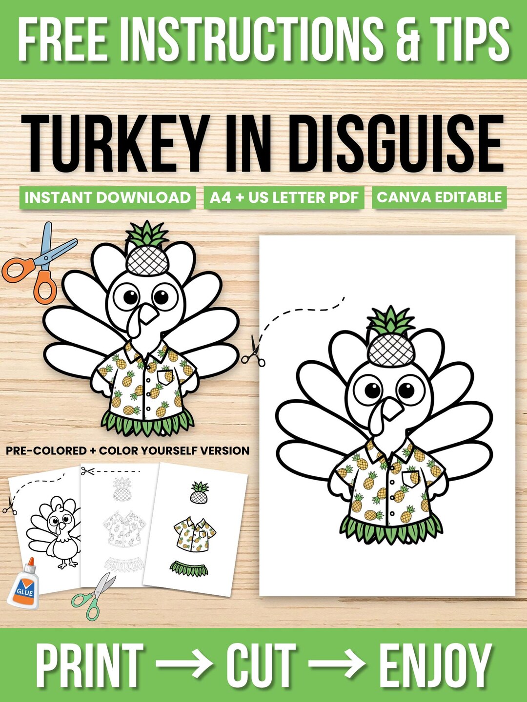 Pineapple Turkey Disguise Printable Craft Kit, Pine Apple Fruit ...
