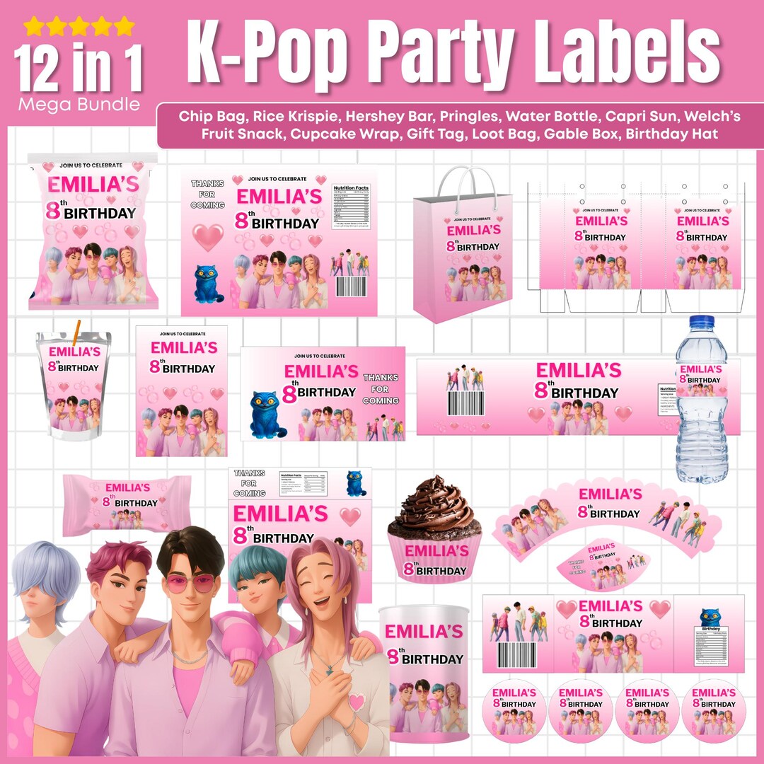 Kpop Saja Boy Party Pack Chip Bag, Birthday Treat, Birthday Favor ...