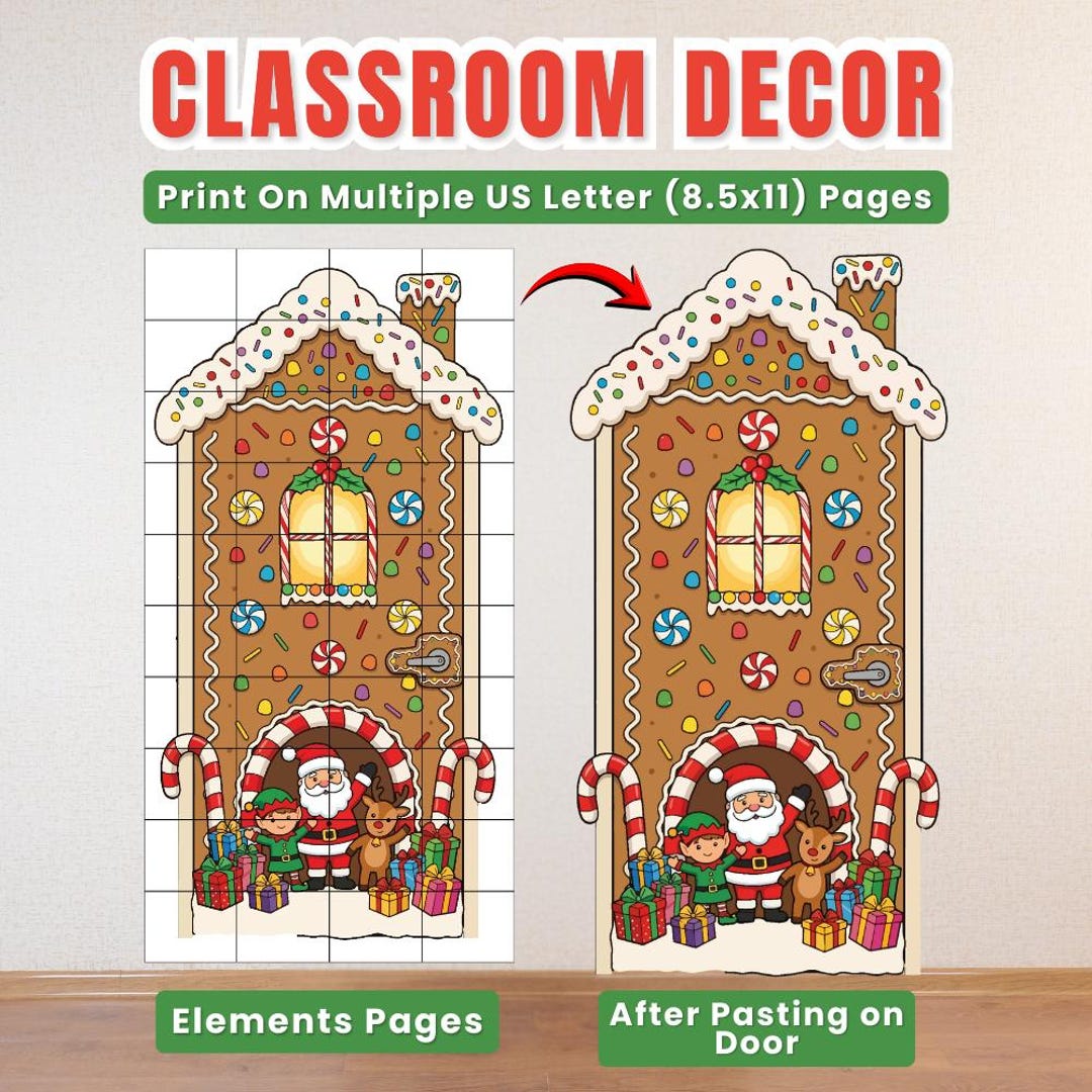 Gingerbread Christmas Classroom Door Decor Kit (printable PDF) - Etsy