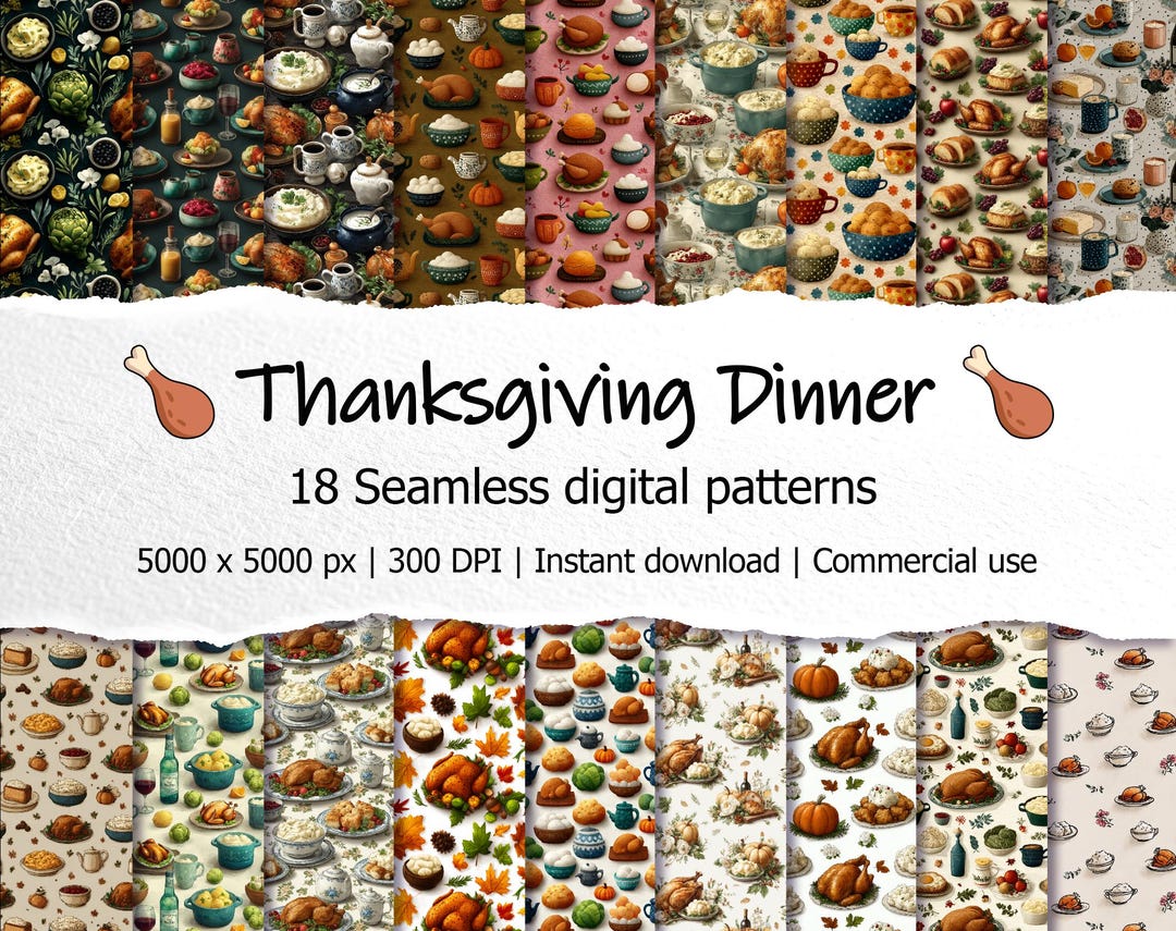 Cozy Thanksgiving Dinner Seamless Pattern | Instant Download - Etsy