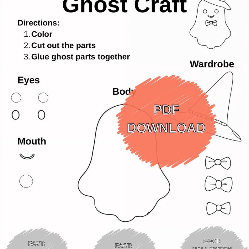 Build A Ghost Cut and Paste Craft, for Kids, Coloring, Halloween Craft ...