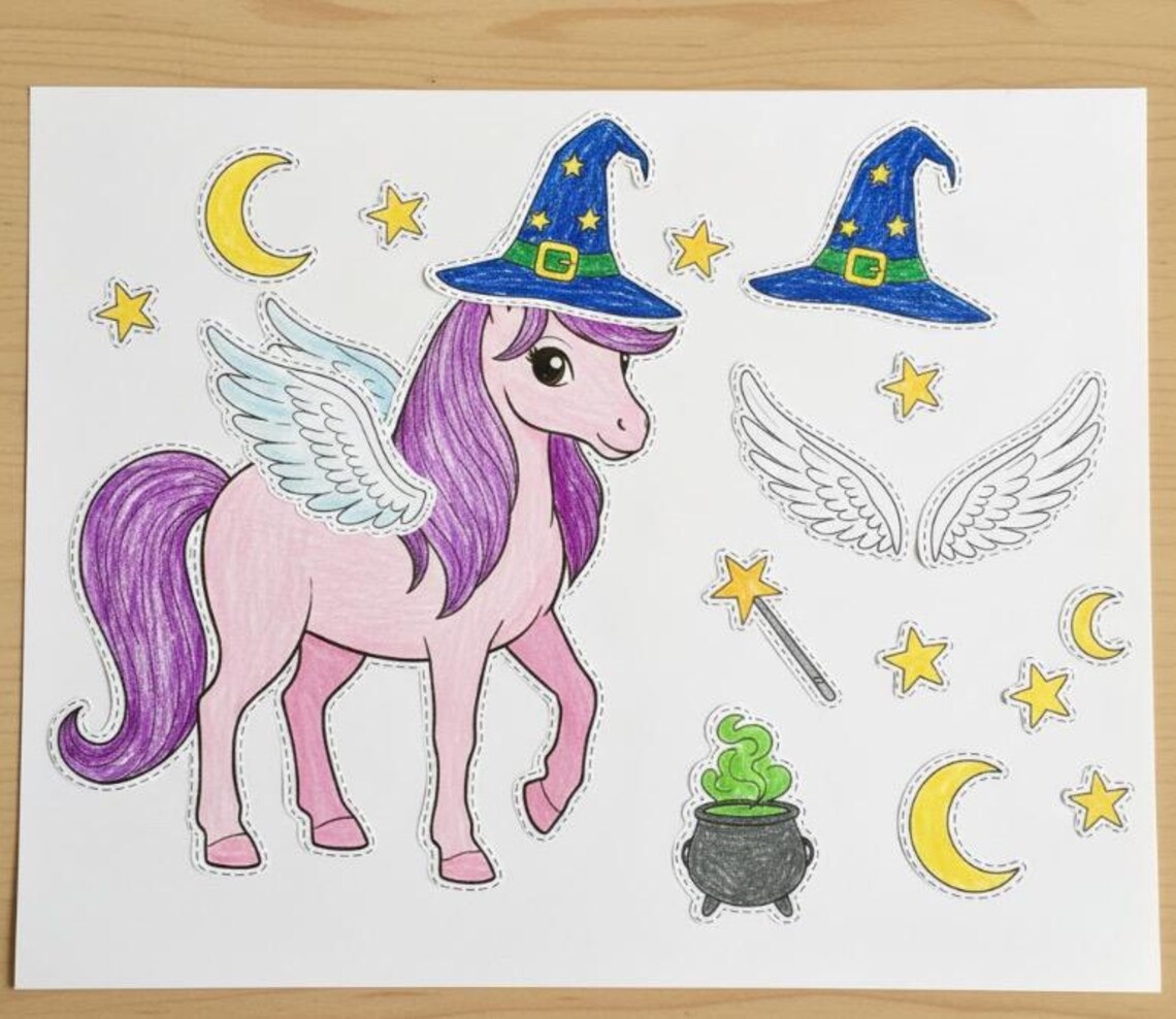 Build A Unicorn, Cut and Paste Craft, Pony, Wizard, Fun, Kids Activity ...