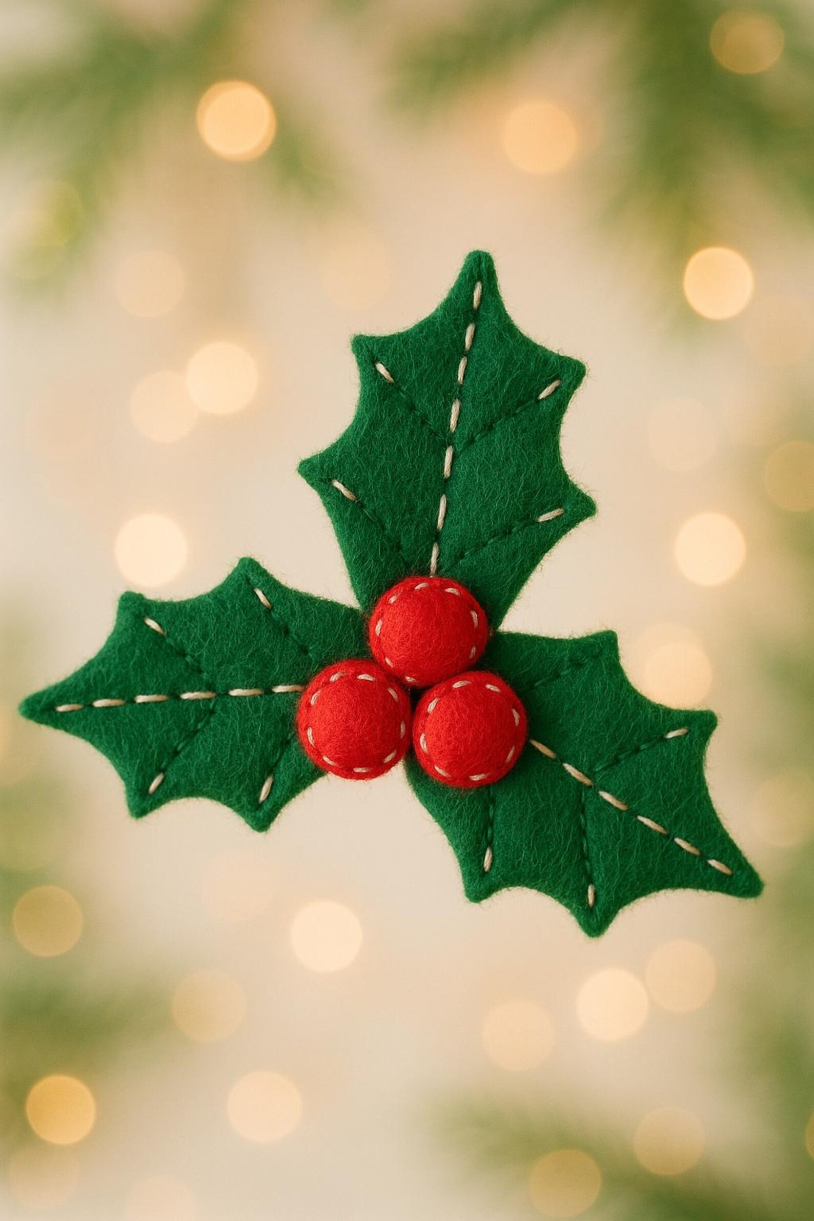 Holly Felt Pattern, Sewn, Ornament Pattern, DIY, Craft, Mobile, Gift ...