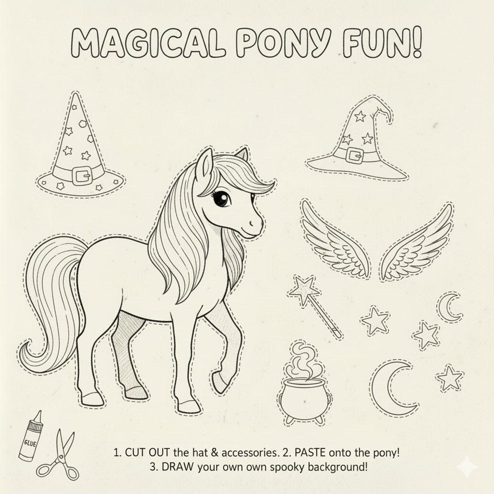 Build A Unicorn, Cut and Paste Craft, Pony, Wizard, Fun, Kids Activity ...
