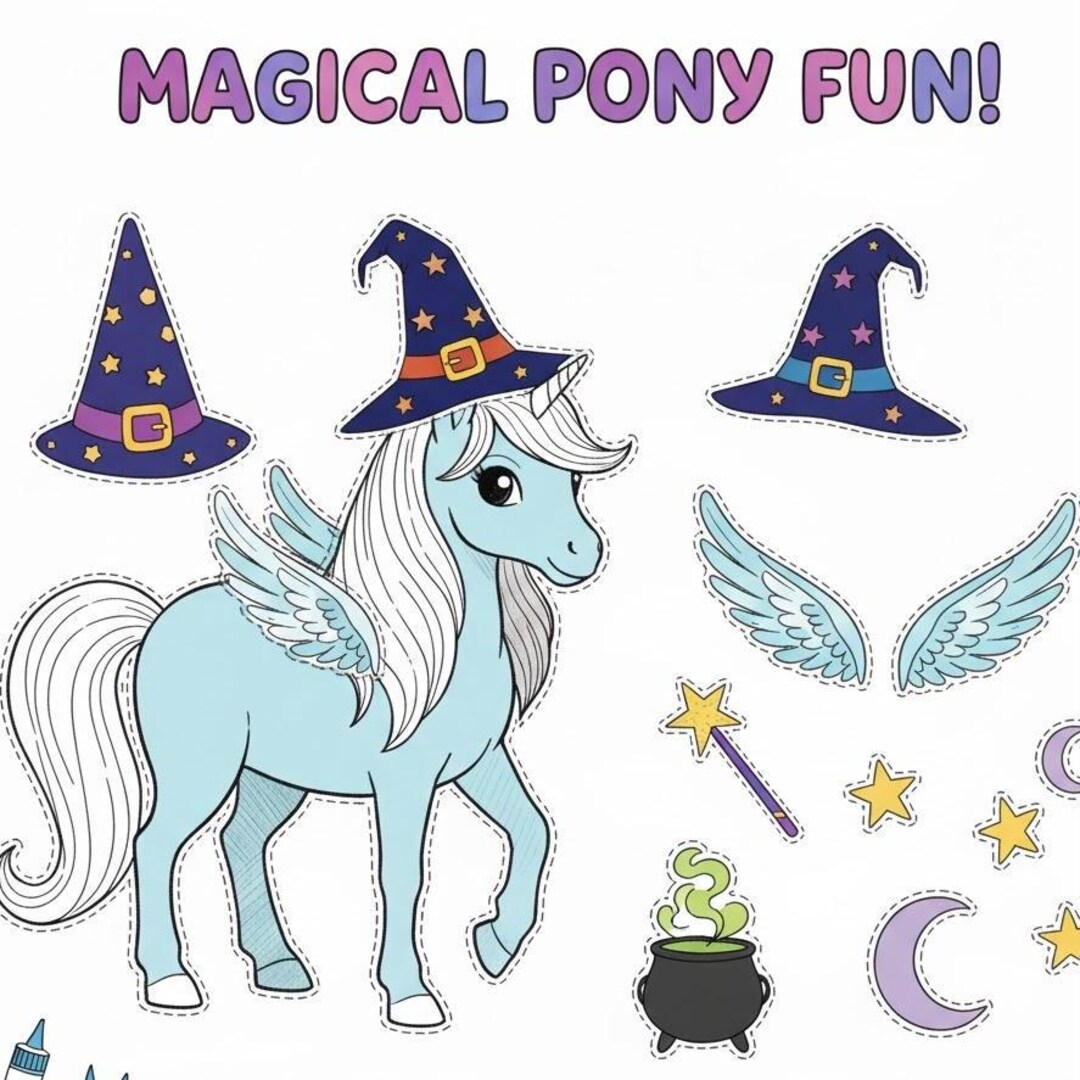 Build A Unicorn, Cut and Paste Craft, Pony, Wizard, Fun, Kids Activity ...
