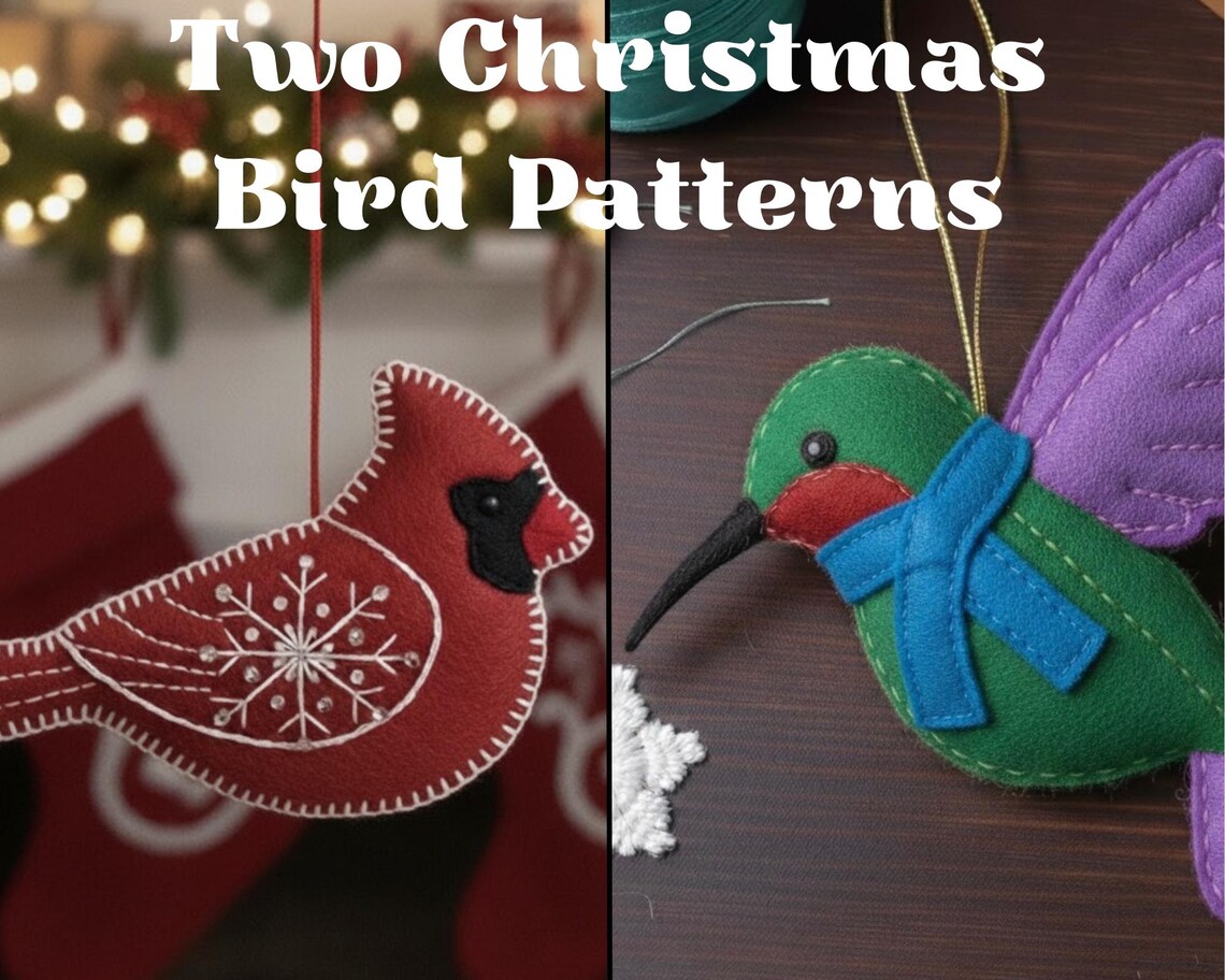 PDF Christmas Birds Set Ornament, Hand Sewing PATTERN, Tree, Toy, Cute ...