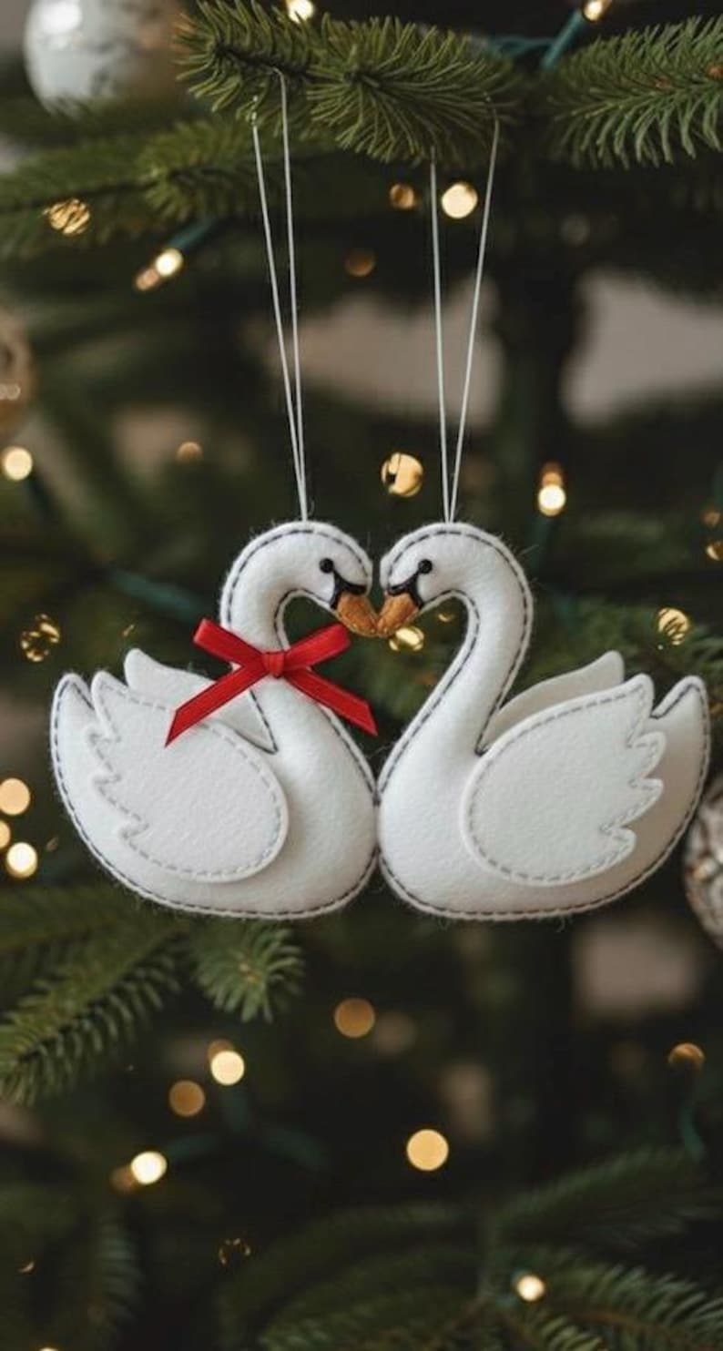 Kissing Swans, Heart, Ornaments, Hand Sewing PDF PATTERN, Embroidery, Tree, Christmas, Cute ...