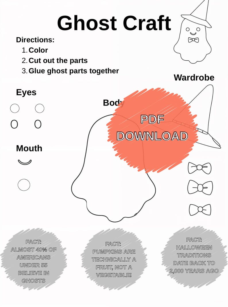Build A Ghost and Paste Craft, for Kids, Coloring, Halloween Craft ...