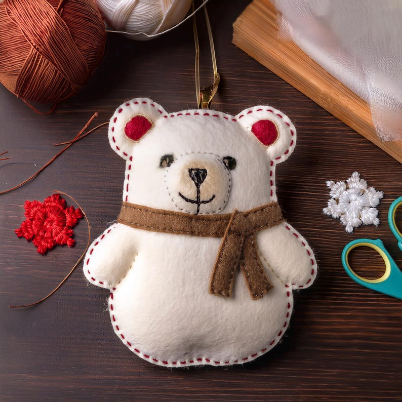 Beginner Polar Bear, Felt Ornament Pattern, Christmas Felt Ornament ...