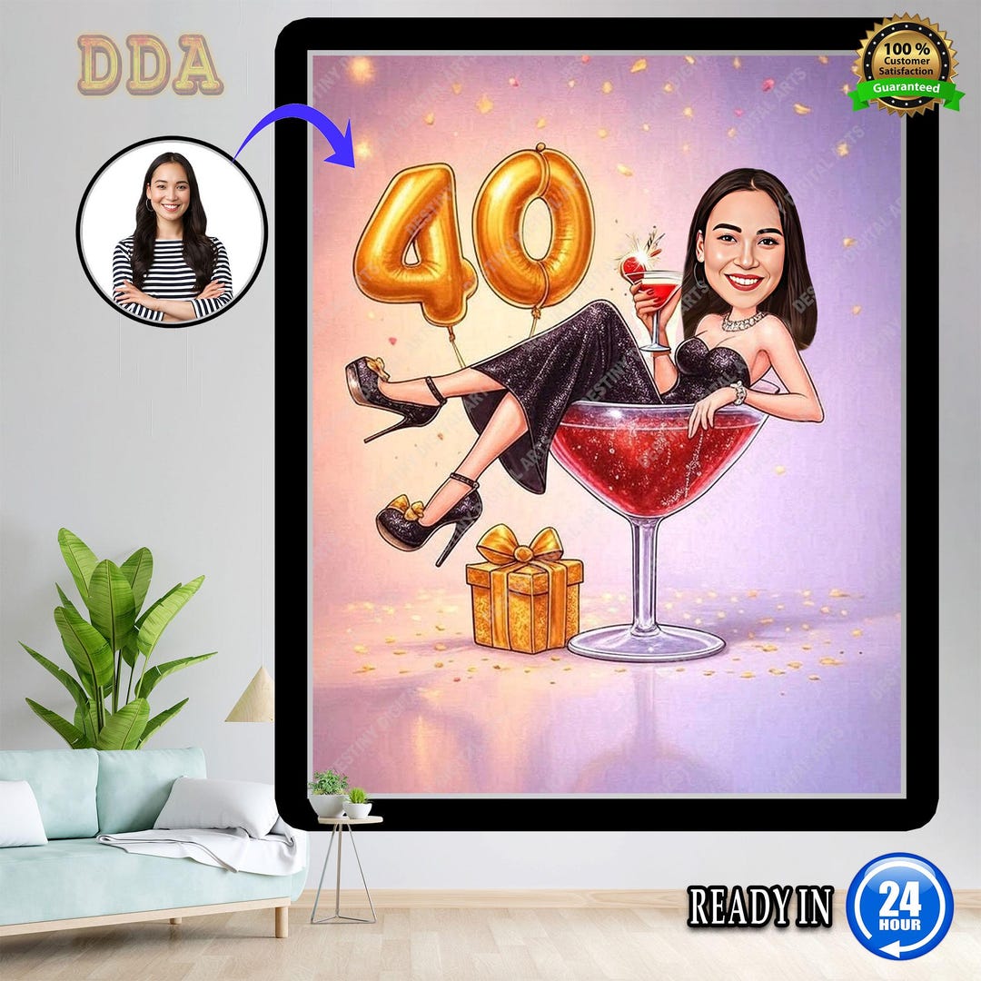 Custom 40th Cartoon Portrait | 40th Caricature | Personalized Happy ...