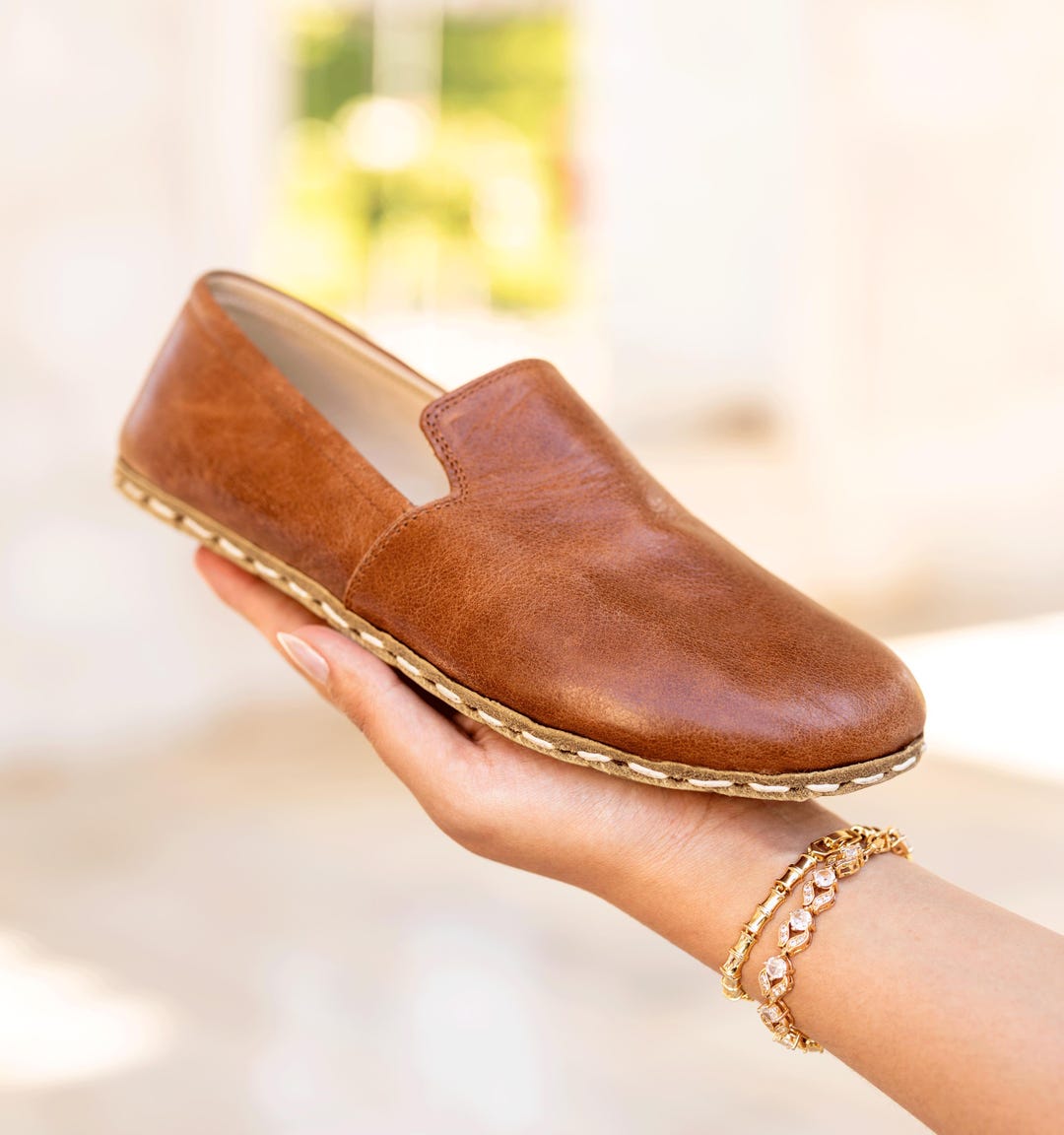 Earthing Grounding Brown Leather Barefoot Shoes Women: Copper Rivet ...