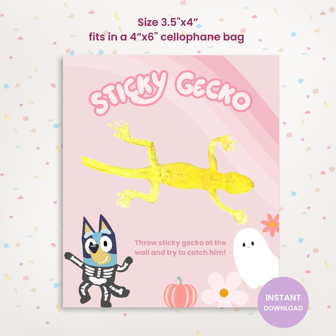 Bluey Halloween Party Favor | Sticky Gecko | Pink Printable Treat Bag ...