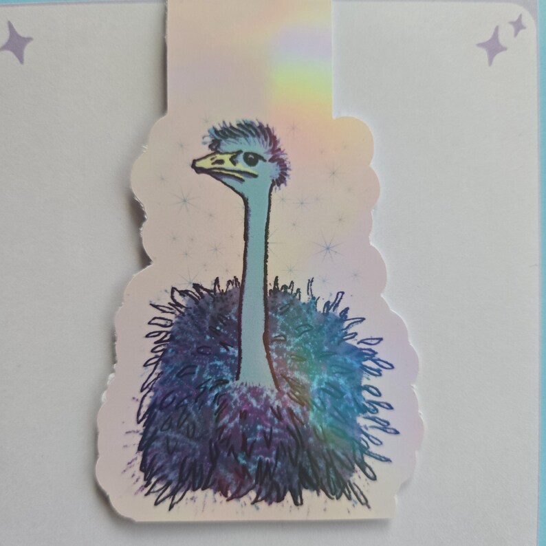 Starry Ostrich Magnetic Bookmark, Quirky Blue Bird Stationery ...