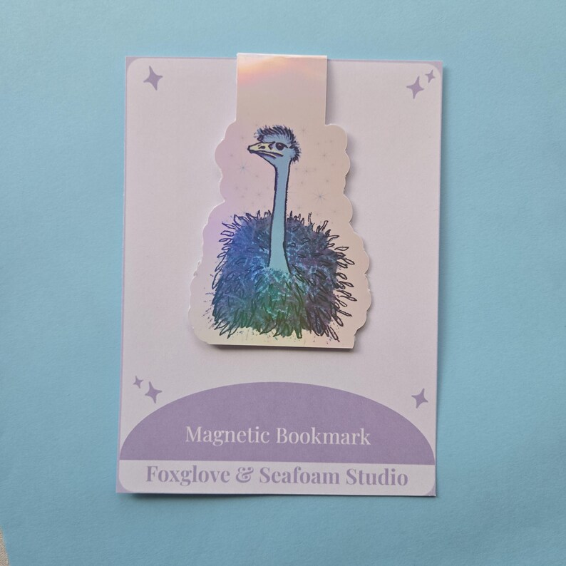 Starry Ostrich Magnetic Bookmark, Quirky Blue Bird Stationery ...