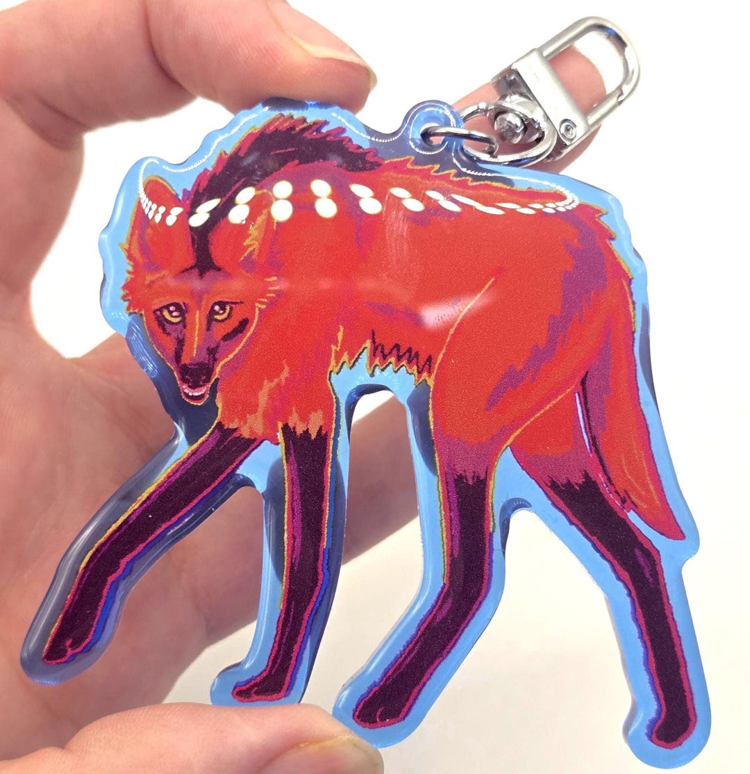 Maned Wolf Acrylic Keychain, Leggy Wolf Epoxy Charm, Translucent Purple ...