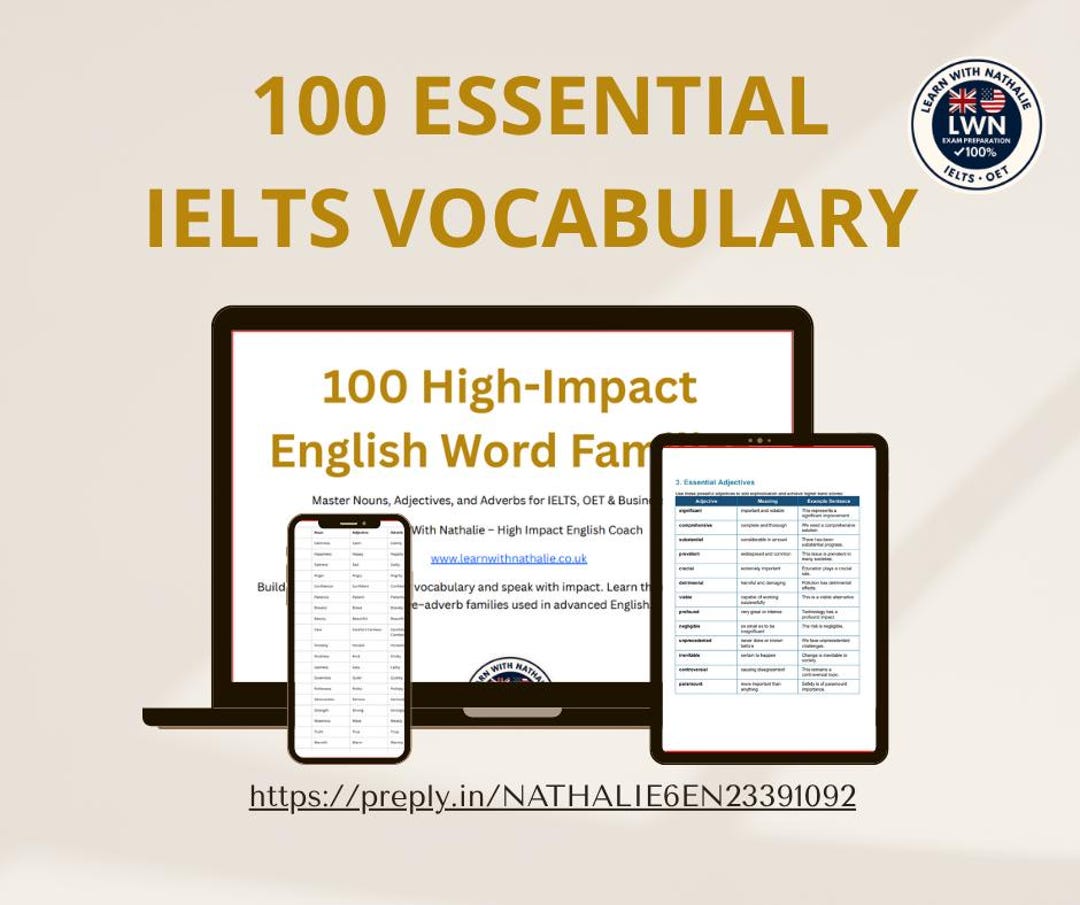 100 IELTS HIGH-IMPACT English Word Families - Etsy