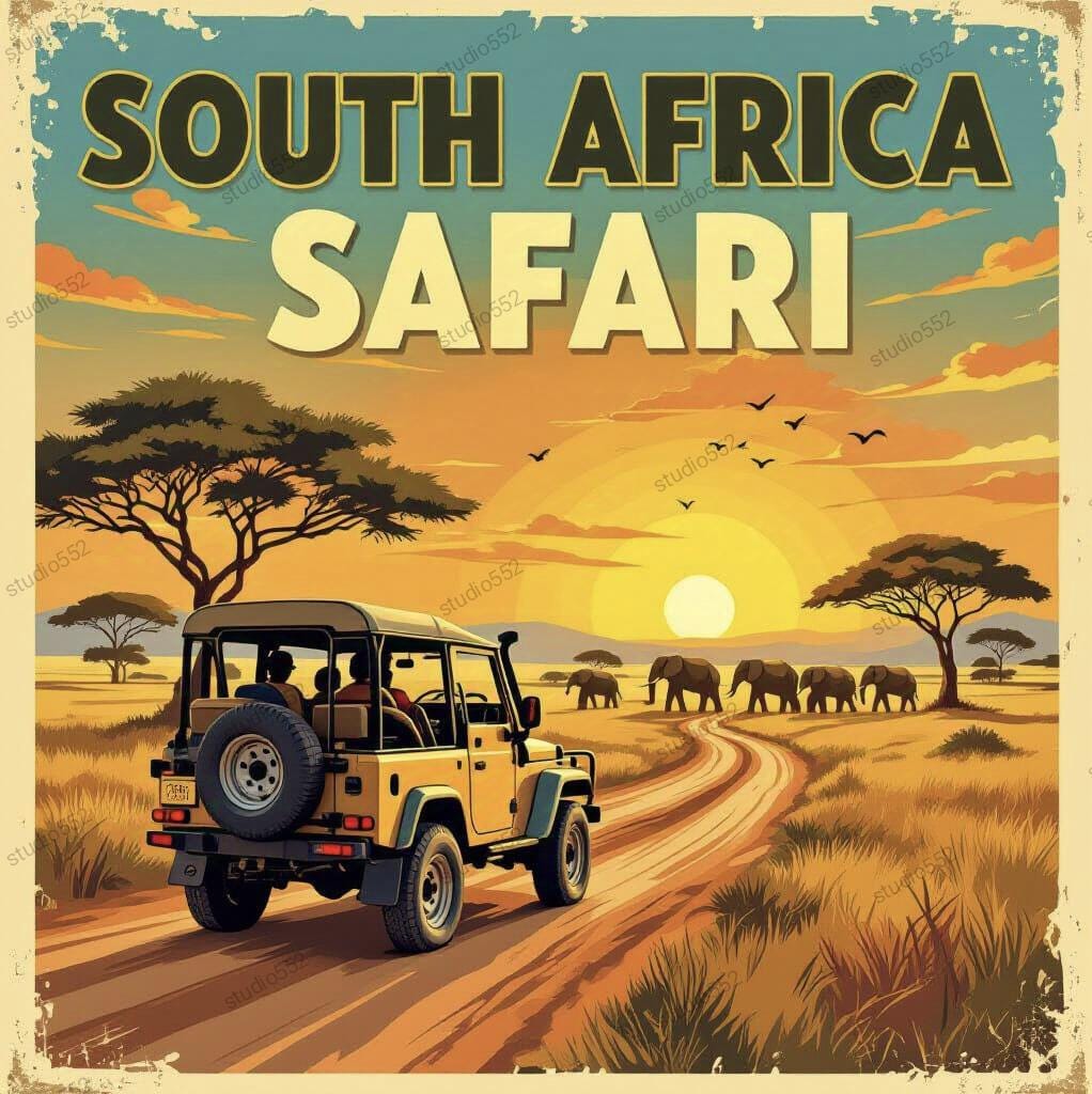South Africa Safari Travel Poster | Vintage Wildlife Art (digital ...