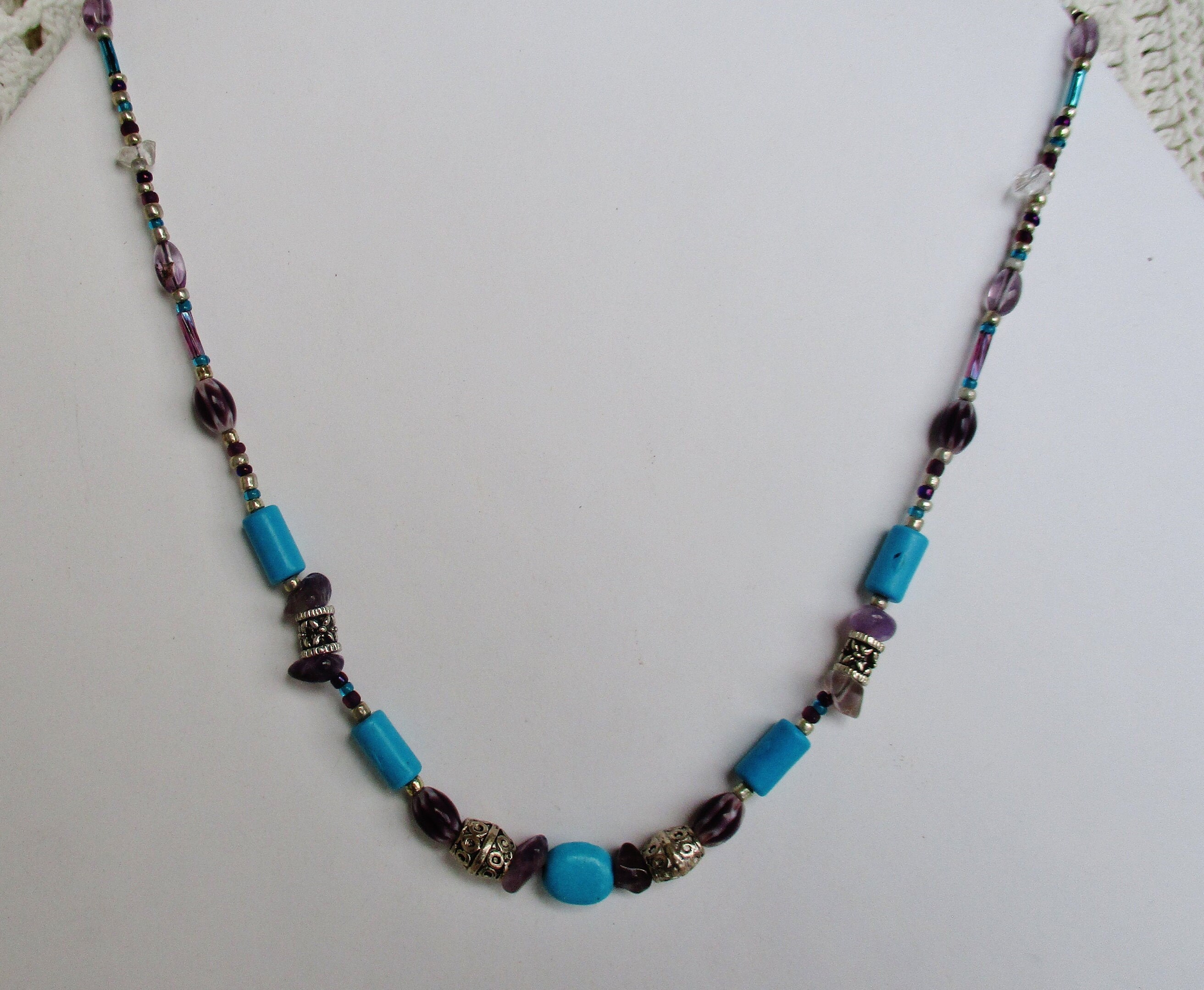 Turquoise Amethyst Necklace With Silver - Etsy Canada