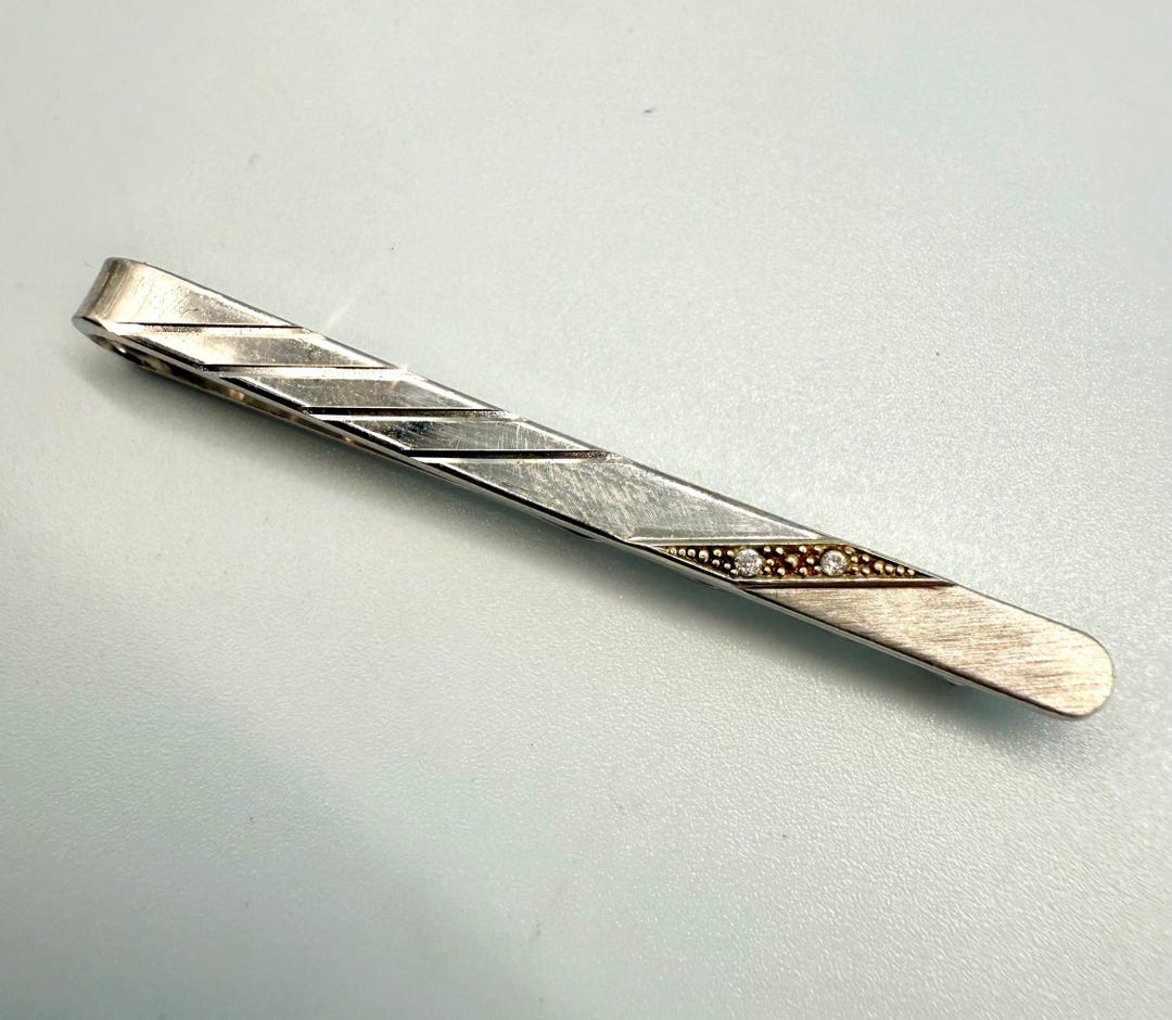 Elegant Vintage Tie Clip in 925 Sterling Silver With Decorative Stones ...