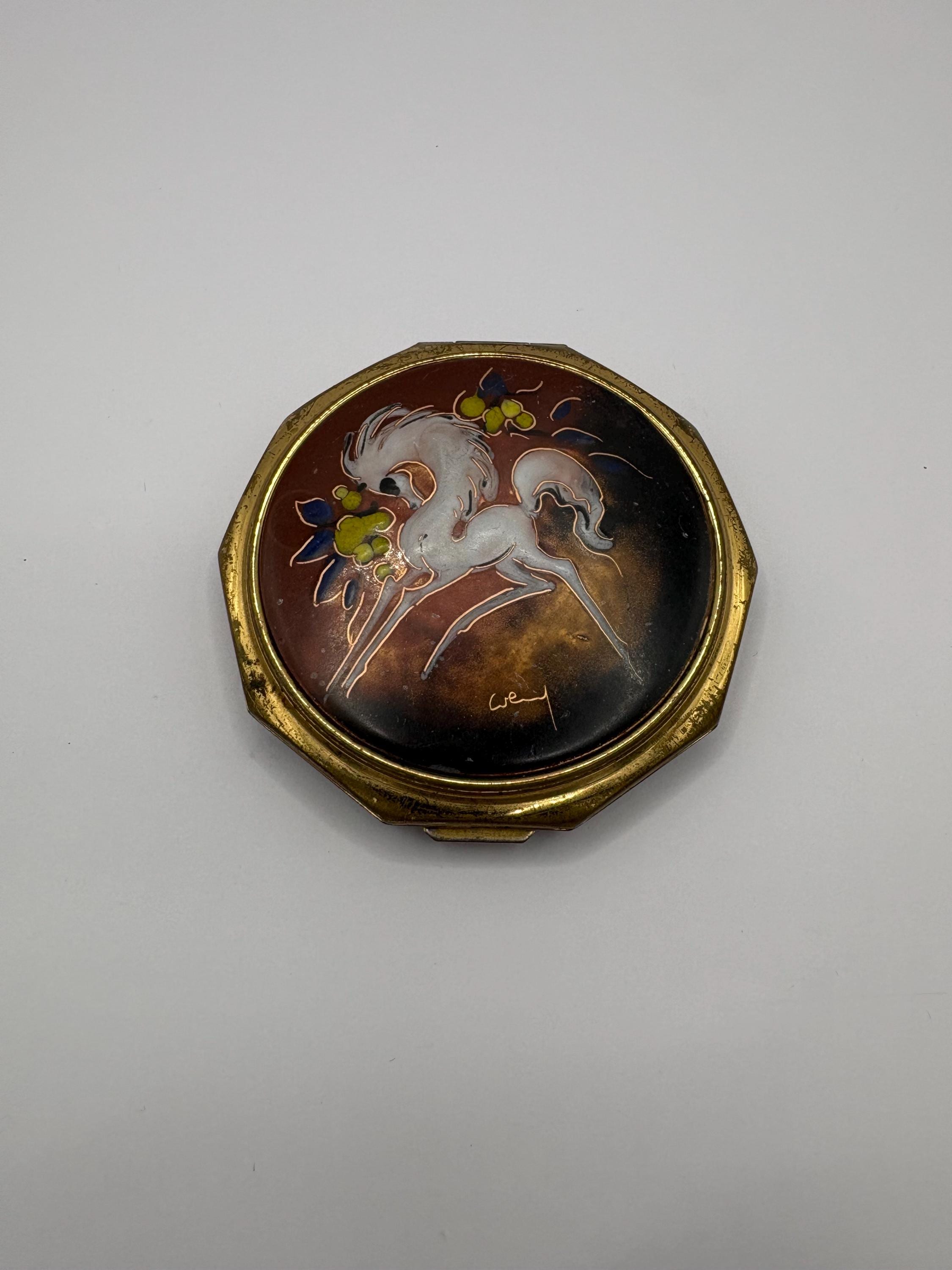 Vintage Stratton Enamel Powder Compact – Deer Design | Made in England ...