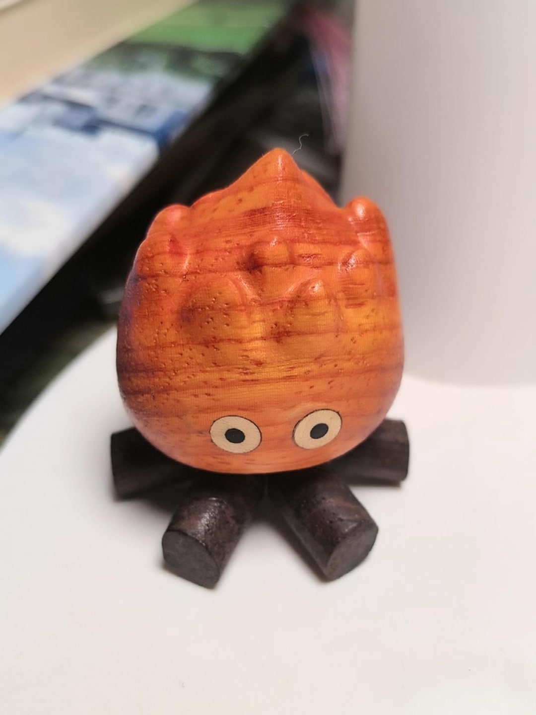 Calcifer Inspired Wood Figure, Cute Fire Demon Statue, Handmade ...