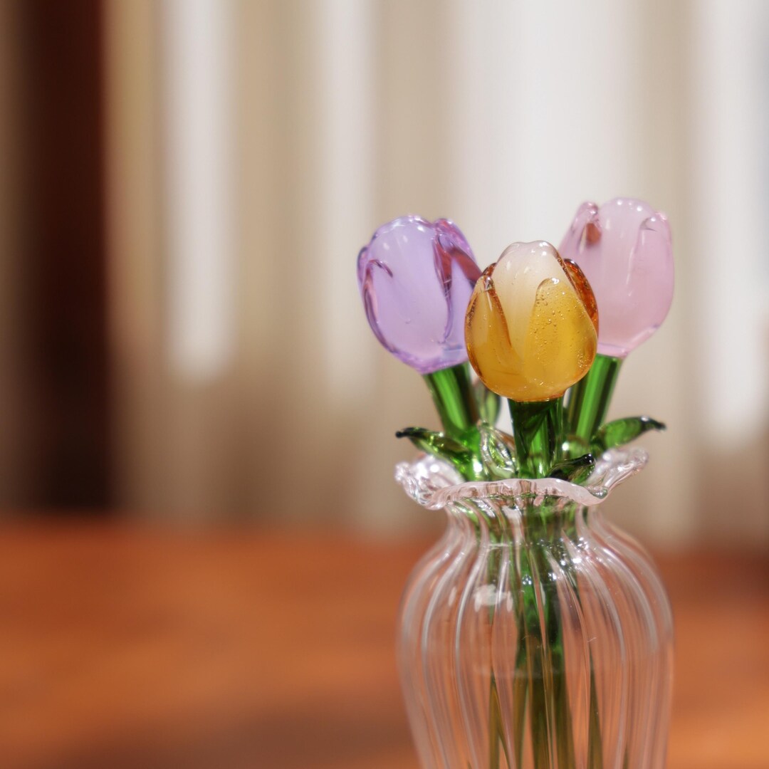 Handmade Glass Birth Month Flower- Tulip, 3 Style of Glass Tulip, Gift ...