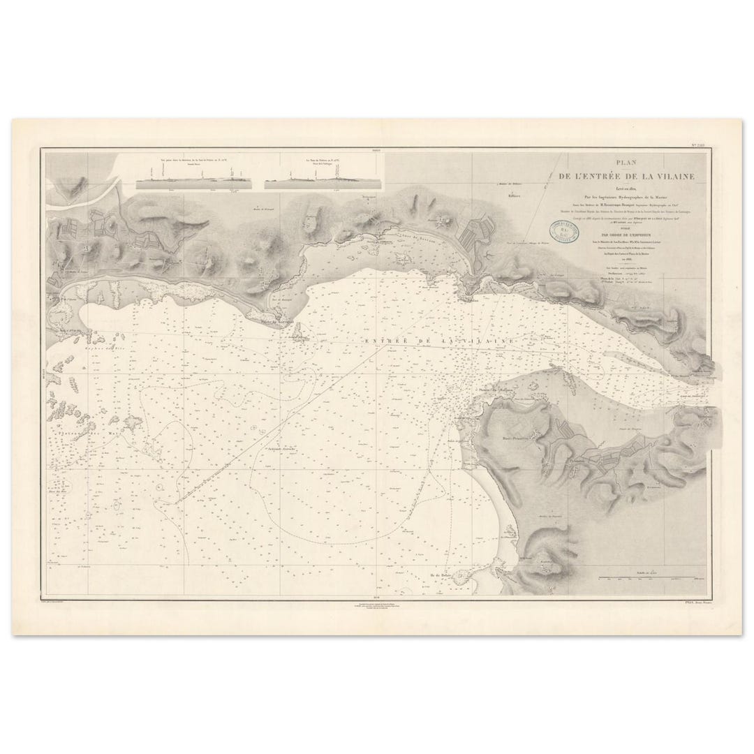 1866 Antique Map of the Vilaine Estuary & Pénestin (brittany ...