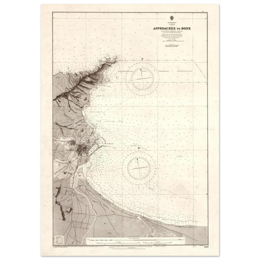 1954 Annaba Algeria Nautical Chart – Antique Map of Bone & Cap De Garde ...