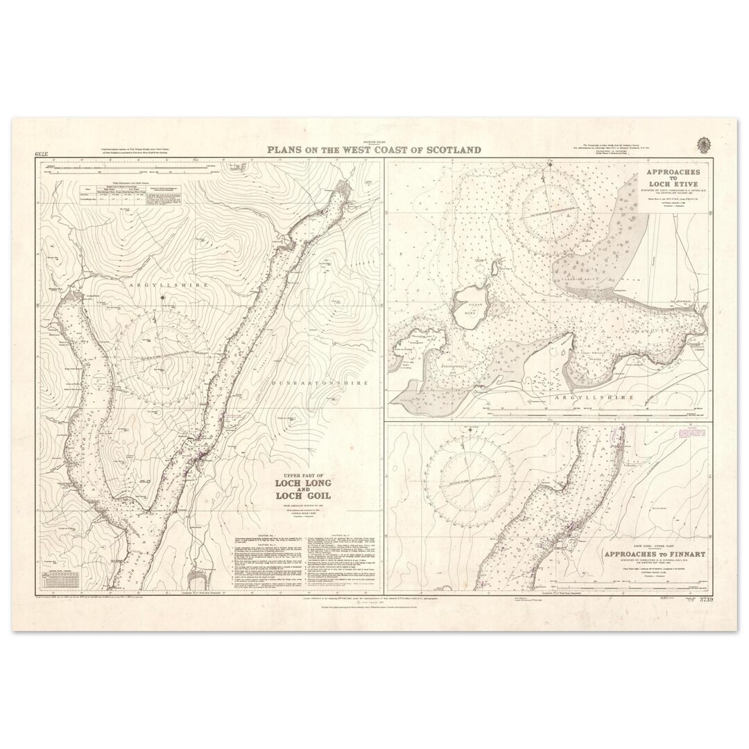 1968 Antique Map of Loch Long, Loch Goil & Loch Etive (west Coast Plans ...