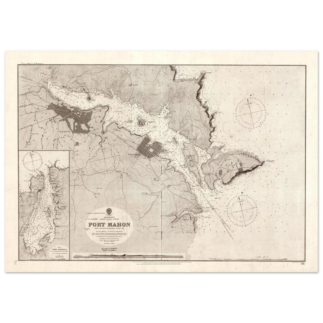 1913 Antique Map of Port Mahon (menorca) & Fornells – Nautical Chart ...