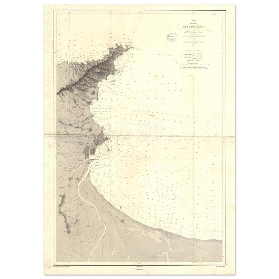 1875 Antique Map of Annaba (bône) & Cap De Garde – Algeria – French ...