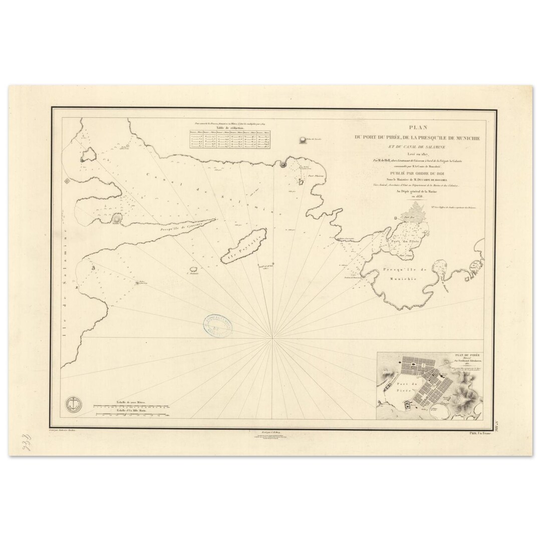Antique Piraeus Harbor Map Print – 1836 Athens Port & Battle of Salamis ...