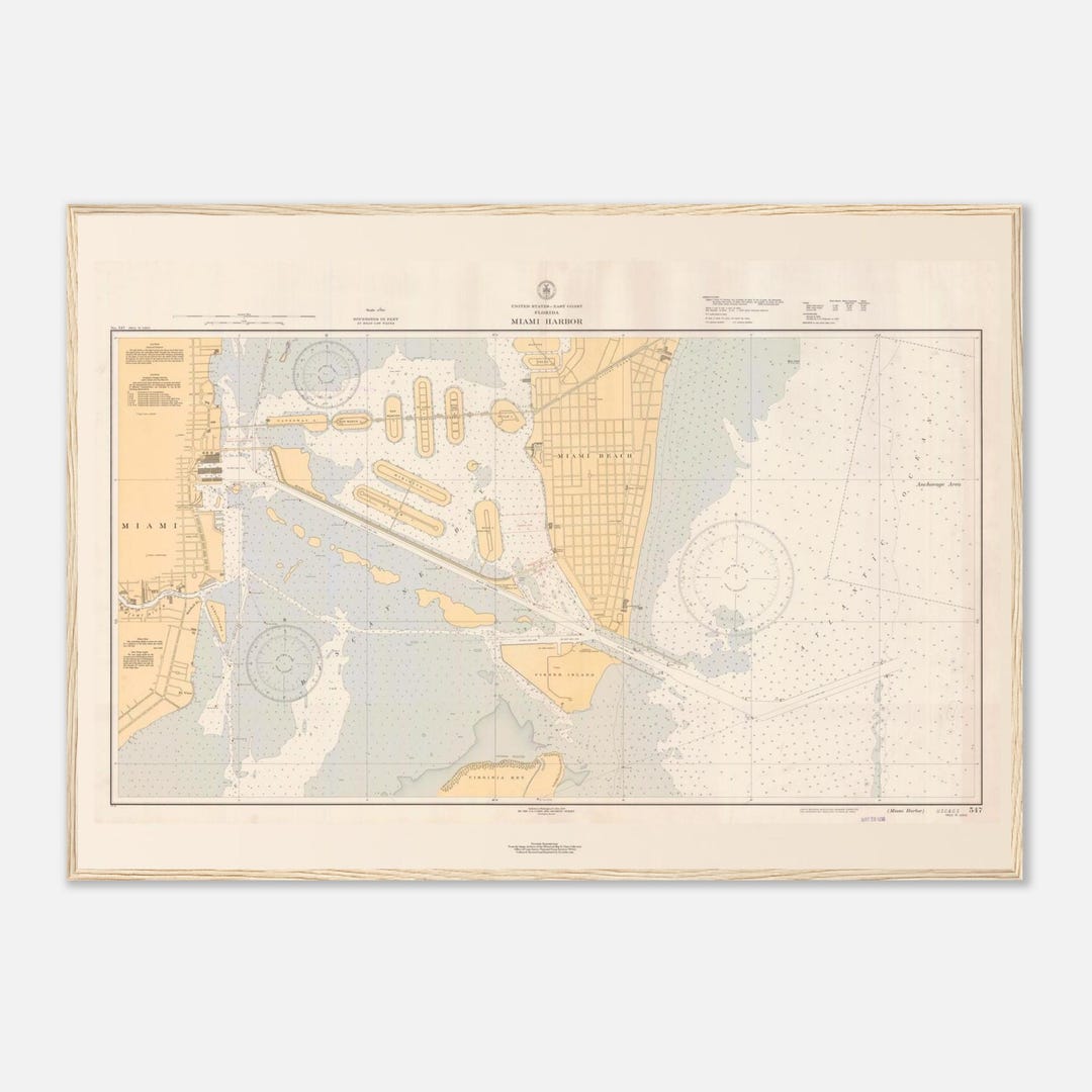 Vintage Nautical Chart of Miami Harbor (florida, Ca. 1936) – Ready to ...