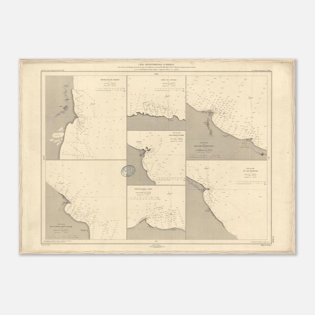 1878 Antique Map of Djerba, Monastir & Tunisia Coast – French Nautical ...