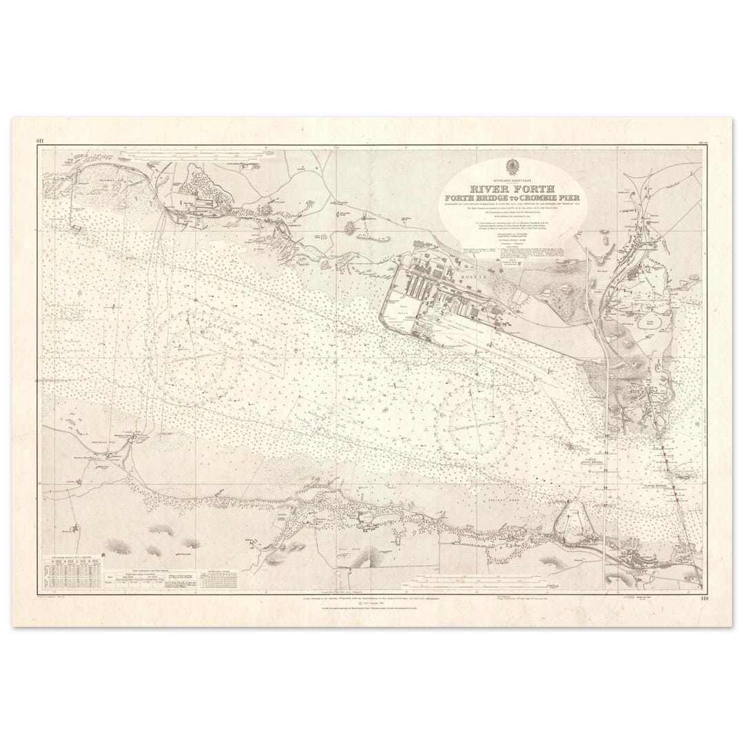 1964 Antique Map of River Forth (rosyth Dockyard & Bridges) – Nautical ...