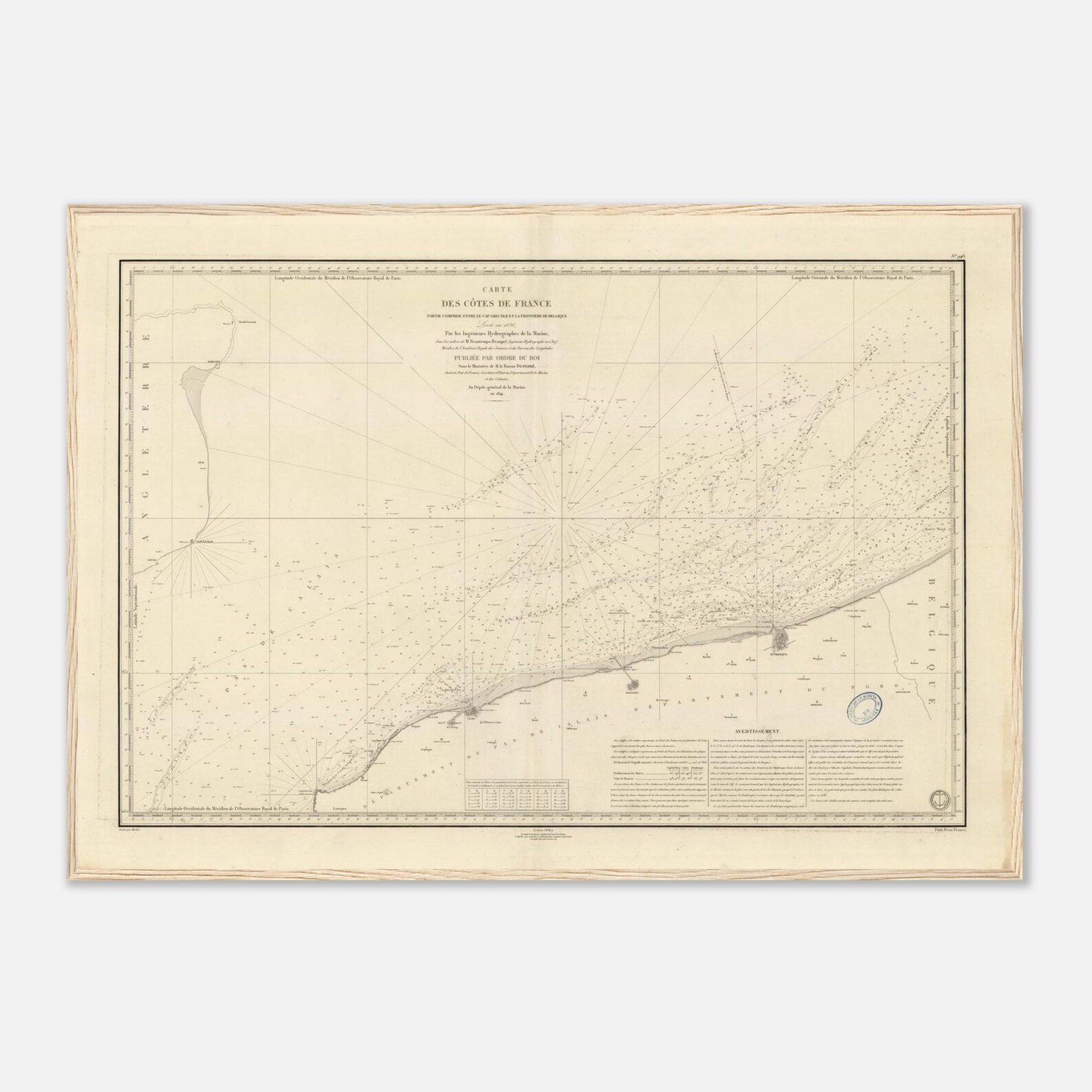 Antique French Flanders Nautical Chart Print, Calais, Dunkirk, Belgian ...
