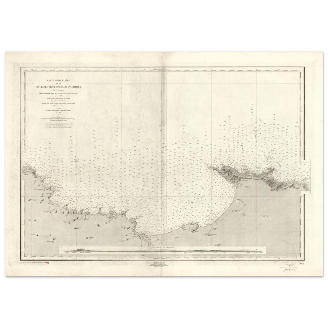 Antique Algeria Coast Map – 1872 Copper Engraving, North Africa Wall ...
