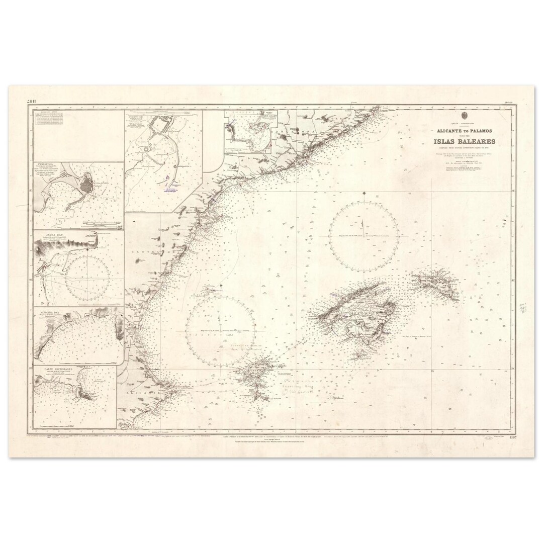 1971 Antique Map of Balearic Islands & Spain East Coast (alicante to ...