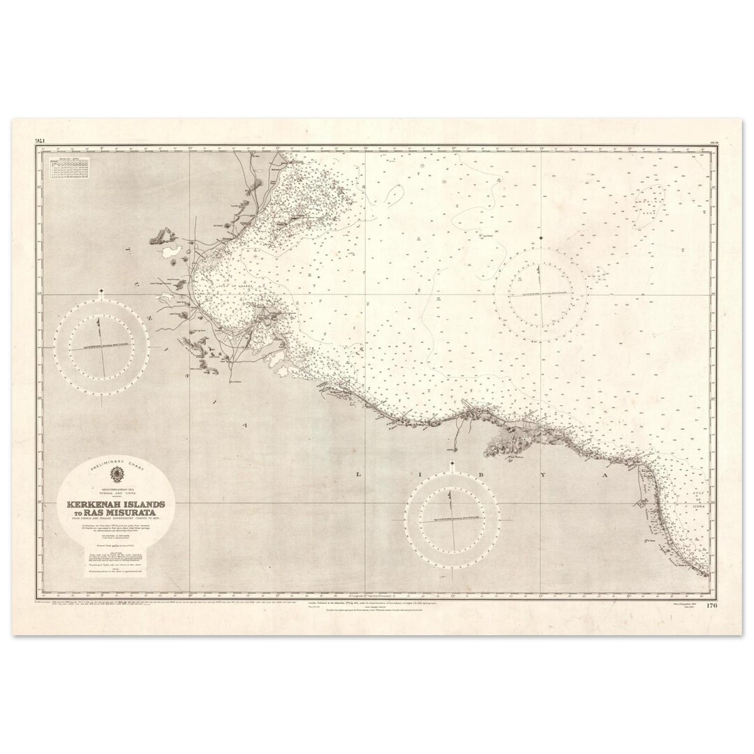 1958 Antique Map of Libya & Tunisia Coast (tripoli, Djerba and Misrata ...
